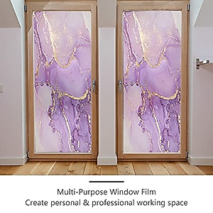 Myronsa Marble Purple Texture Window Privacy Film Static Cling No Glue Frosted Window Film Stained Glass Window Film Coverings for Bathroom Living Room Glass Sticker (23.6" x 58.9" (60 x 150 cm))