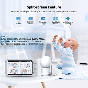 NexiGo Video Baby Monitor with Camera and Audio, 5 Inch Split IPS Screen, Support Up to 4 Cameras, 2-Way Audio, Pan-Tilt-Zoom, 4800mAh Battery, Temperature Detection, Night Vision, 2 Pack (White)