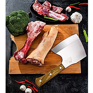 BLADESMITH Meat Cleaver Butcher Axe Bone Chopper Heavy Duty - 6.3'' Bone Cutting Knife Bone Breaker, Stainless Steel Thicken Blade & Pear Wood Handle, for Kitchen/Slaughterhouse Looks Manly