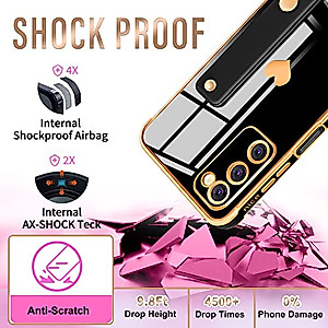 Likiyami for Samsung Galaxy A03S Phone Case Heart for Women Girls Cute Girly Pretty Luxury Aesthetic with Stand Cases Black and Gold Plating Love Hearts Cover Screen Chain for Galaxy A03S 6.5"