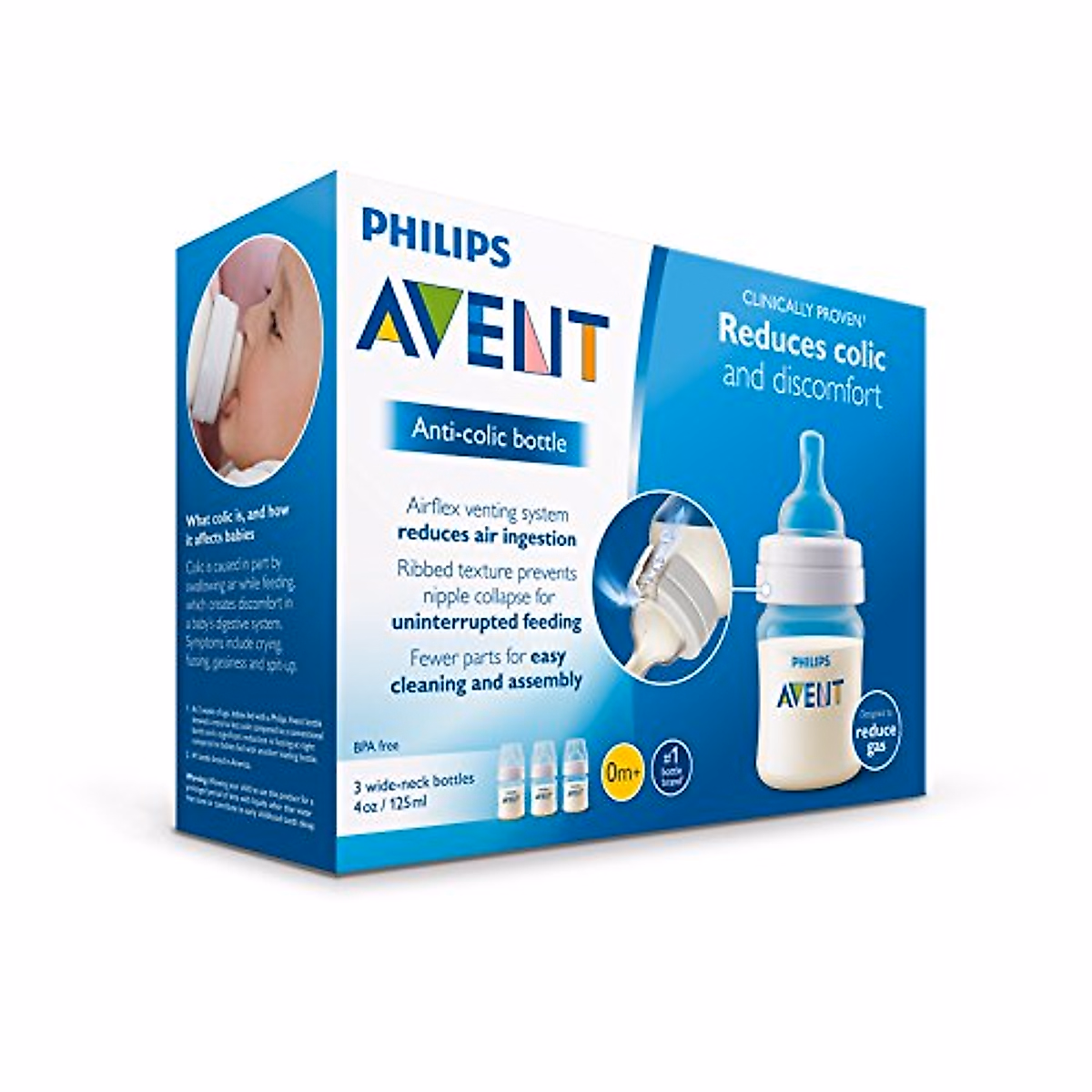Philips Avent Anti-colic Baby Bottles Clear, 4oz, 3 Piece