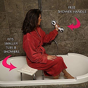 Dr Maya’s Adjustable Shower Chair with Free Grab Bar | Plastic Chair Bath Seat, Bathroom Chair | Shower Stool for Inside Shower | Handicap Shower Chair | Inside Shower Seat Bench, 300 Lb Capacity