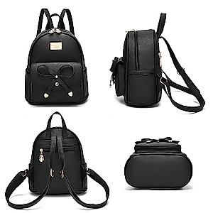 I IHAYNER Girls Bowknot Small Leather Backpack Cute Backpacks for Girls Mini Backpack Purse for Women Mini Backpack for Girls Black