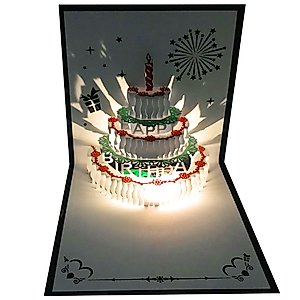 Akeydeco 3D Pop Up Birthday Cards,Warming LED Light Cake Music Happy Card Postcards Greeting Cards Laser Cut Best for Mom,Wife,Sister, Boy,Girl,Friends 1 Pack