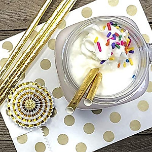 Coral Peach and Gold Foil and Paper Straws - Stripe Chevron - 7.75 Inches - Pack of 100