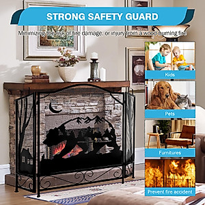 IRONWALLS 3-Panel Folding Fireplace Screens Decorative, 47.6” x 31.4” Metal Bear Fireplace Screens Fire Screen Gate Fence Spark Guard Kid Proof, Heavy Duty Fireplace Screen Black for Home Farmhouse