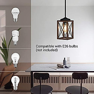 DEWENWILS 2 Pack Farmhouse Pendant Light, Metal Hanging Light Fixture with Wooden Grain Finish, 48 Inch Adjustable Pipes for Flat and Slop Ceiling, Kitchen Island, Bedroom, Dining Hall, ETL Listed