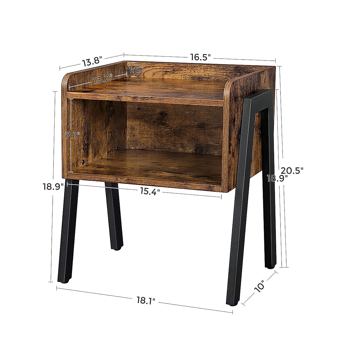 VASAGLE Side Table, End Table, Nightstand with Storage Compartment, Industrial Accent Furniture for Bedroom, Rustic Brown and Black ULET54X