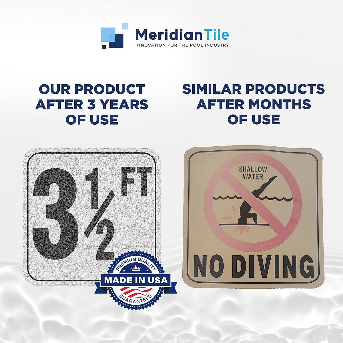 Aquatic Custom Tile, 3 1/2FT Pool Depth Markers, 6x6 Inches Vinyl Pool Stickers, Swimming Pool Number Markers, Pool Safety Signage, Adhesive Pool Depth Markers Stickers for Decks, Made in USA