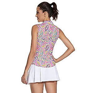 Soneven Women's Golf Shirts Sleeveless Floral Athletic Polo Shirts Moisture Wicking Tennis Shirts Paisley