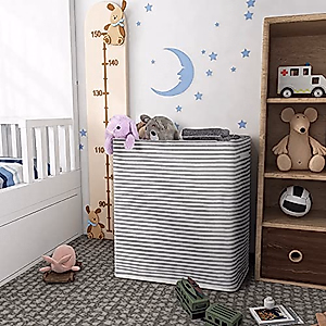 WOWLIVE 115L Freestanding Laundry Hamper Divided Collapsible Large Laundry Basket 2 Removeable Liner Bags Dirty Clothes Hamper with Extended Handles Easy to Carry (Striped Grey)