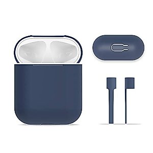 AirPods Case Protective, FRTMA AirPods Silicone Skin Case with Sport Strap for Apple AirPods (Midnight Blue)