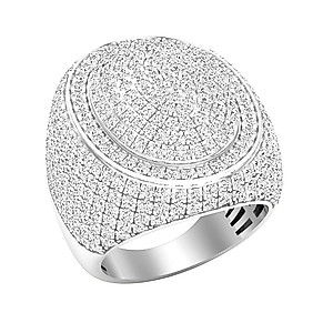 Dazzlingrock Collection Round Lab Grown White Diamond Oval Cluster Studded Statement Ring for Him (4.75 ctw, Color H-I, Clarity SI2) in 925 Sterling Silver, Size 9