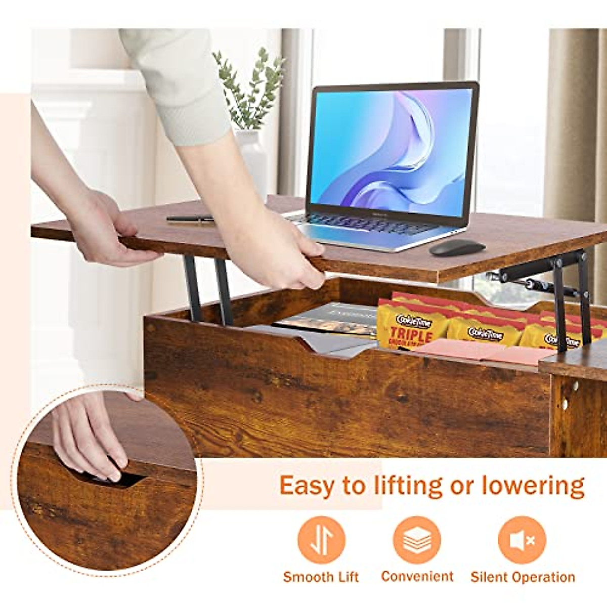 Sweetcrispy Living Room Coffee Table, Retro Brown