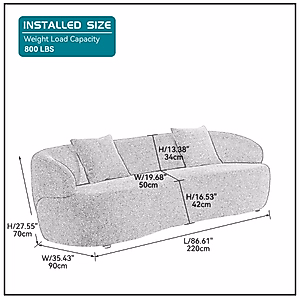kevinplus 86.6'' Boucle Curved Sofa Couch Cloud Sofa Couch for Living Room, Contemporary Modern Upholstered Sectional 3-Seat Sofa Couch for Apartment Bedroom Office Small Space, Cream White