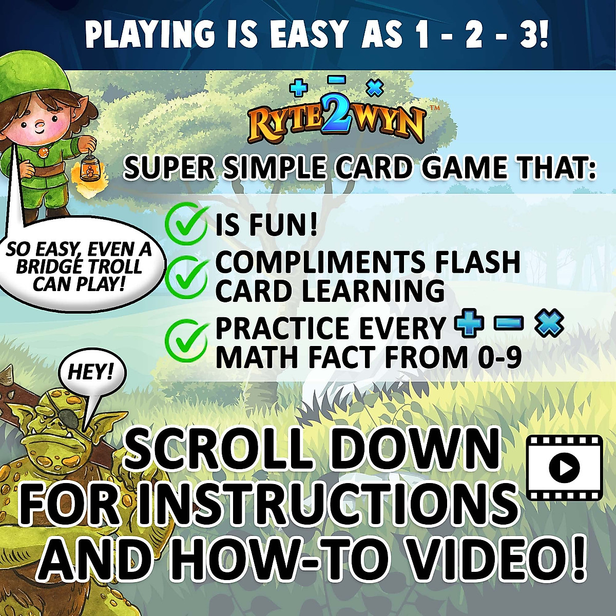 Wreathy Games Ryte2Wyn - The Magical Card Game of Math - Practice Every Addition, Subtraction and Multiplication Math Fact from 0-9 - Ages 5 & Up - Kindergarten, 1st, 2nd, 3rd, 4th & More