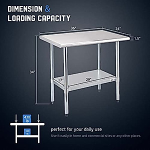 Profeeshaw Stainless Steel Prep Table NSF Commercial Work Table with Undershelf for Kitchen Restaurant 24×36 Inch
