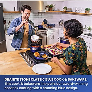Granitestone 20 Piece Cookware Set Nonstick Pots and Pans Set Bakeware Set with Ultra Nonstick Durable Mineral & Diamond Coating 100% PFOA PFAS Free Cookware, Metal Utensil Oven & Dishwasher Safe-Blue