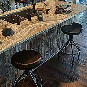 BOKKOLIK Set of 2 Bar Stools | Industrial Vintage Style | Swivel Wooden Seat | Bar Counter Height Adjustable 24-30inch | with Mini Backrest