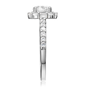 Wellingsale Ladies Solid 14k White Gold Polished CZ Cubic Zirconia Round Cut Halo Engagement Ring and Wedding Band Bridal Set - Size 6