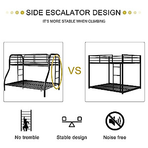 Reemoon Metal Bunk Bed, Twin Over Full Size Beds with Two Side Ladders & Safety Guard Rail, Space-Saving Design, Noise-Free, Black