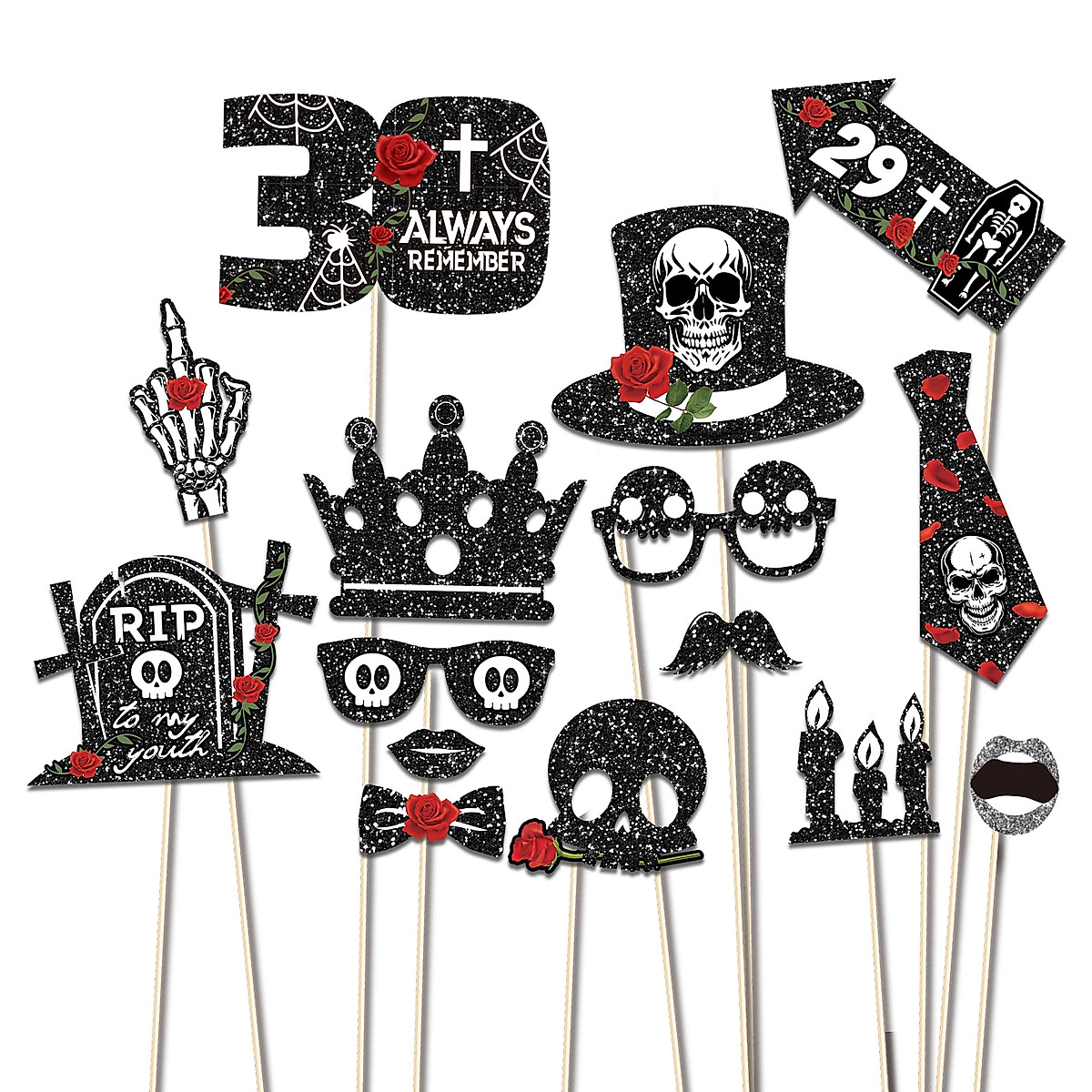 30th Birthday Photo Booth Props Death to My 20s Party Supplies 25pcs Black Rip 20s Selfie Props for Men Women Rip to My 20s Decorations,Funeral for My Youth,Dirty Thirty,Funny Thirtieth Birthday Party