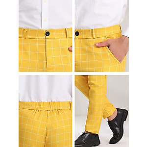 Lars Amadeus Men's Yellow Dress Plaid Pants Flat Front Printed Business Check Trousers 28 Yellow
