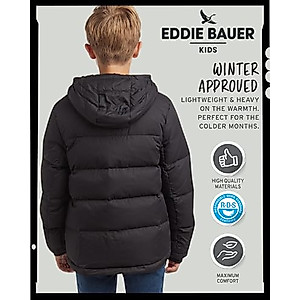 Eddie Bauer Boys' Winter Jacket - Heavyweight Quilted Down Jacket - Insulated Hooded Outerwear Coat for Boys (5-16), Size 7-8, Black