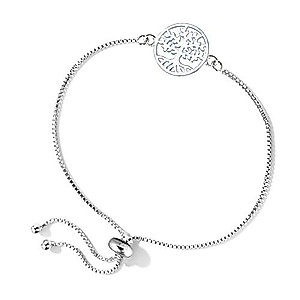 925 Sterling Silver Tree-of-Life Sliding Bolo Bracelet for Women | Lightweight Box Chain Bracelet