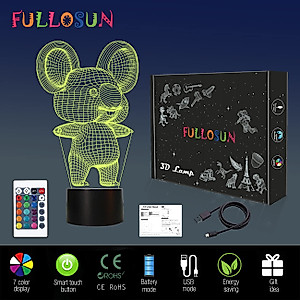 FULLOSUN 3D Koala Night Light Animal Illusion LED Lamp for Kids' Room Decoration with Remote Control 16 Color Changing Unique Xmas Halloween Birthday Gift for Child Baby Boy and Girl
