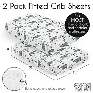 Sweet Jojo Designs Slate Blue Bear Mountain Boy Baby Fitted Crib Sheet Set Nursery Soft Infant Newborn Fits Standard Mattress or Toddler Bed - 2pc - Black and White Watercolor Woodland Forest Animal