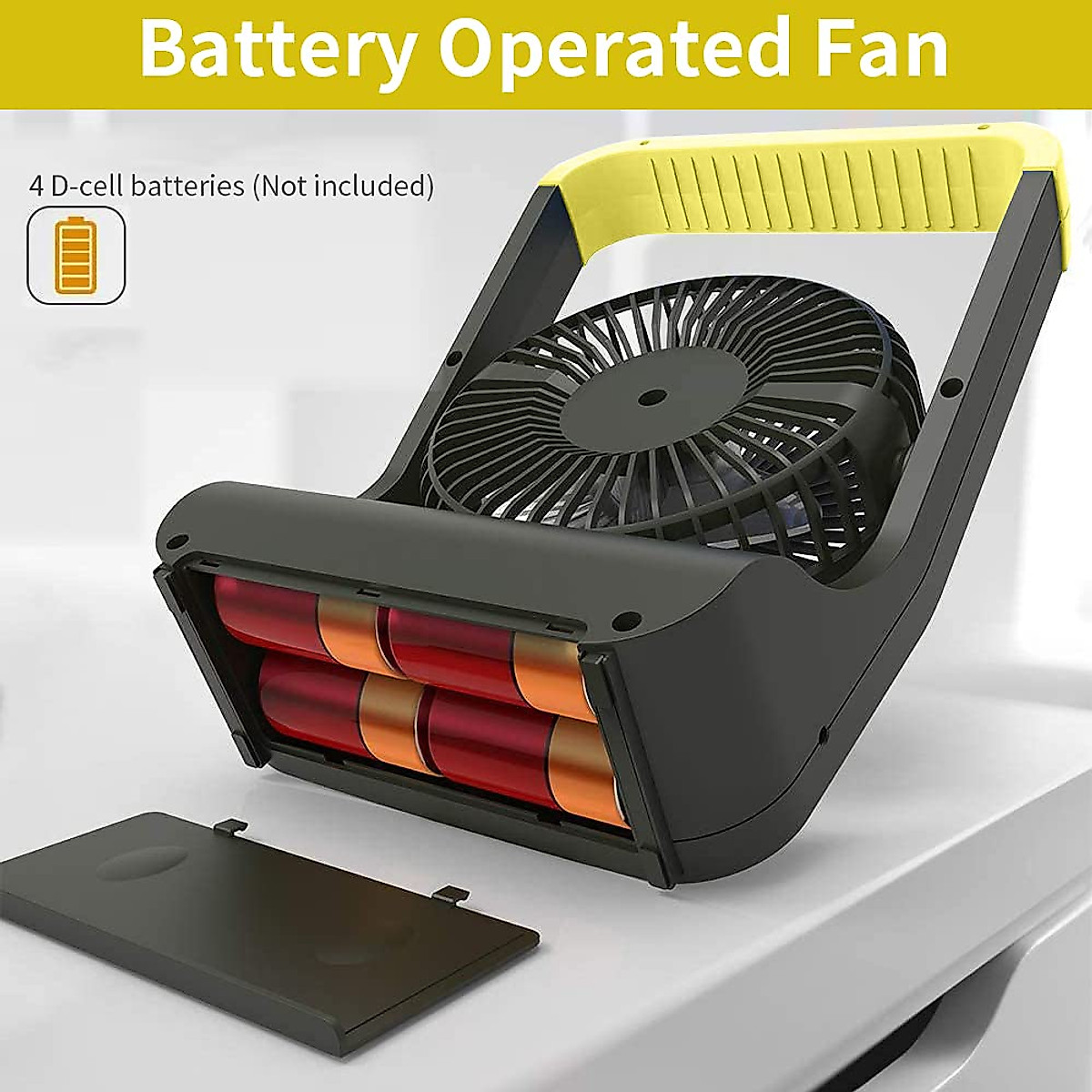 LAVESO Portable D-cell Battery Fan, Super Long Lasting Battery Operated Fan, Camping Fan, USB Desk Fan for Office Bedroom Workshop, 3 Speeds, Quiet, Timer, 5 inch