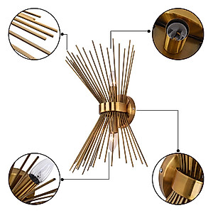 EDISLIVE 2-Bulb Vanity Light Mid-Century Modern Starburst Wall Sconce Lamp Sunburst Sconce Wall Light for Powder Room Bedroom Bathroom