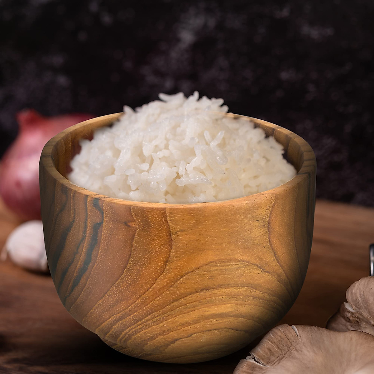 YUNIFF Teak Wood Rice Bowl, Wooden Small Bowl, Condiment Bowl for Sauces, Soups and Nuts, All Natural, Lightweight and Easy to Clean Set of 4