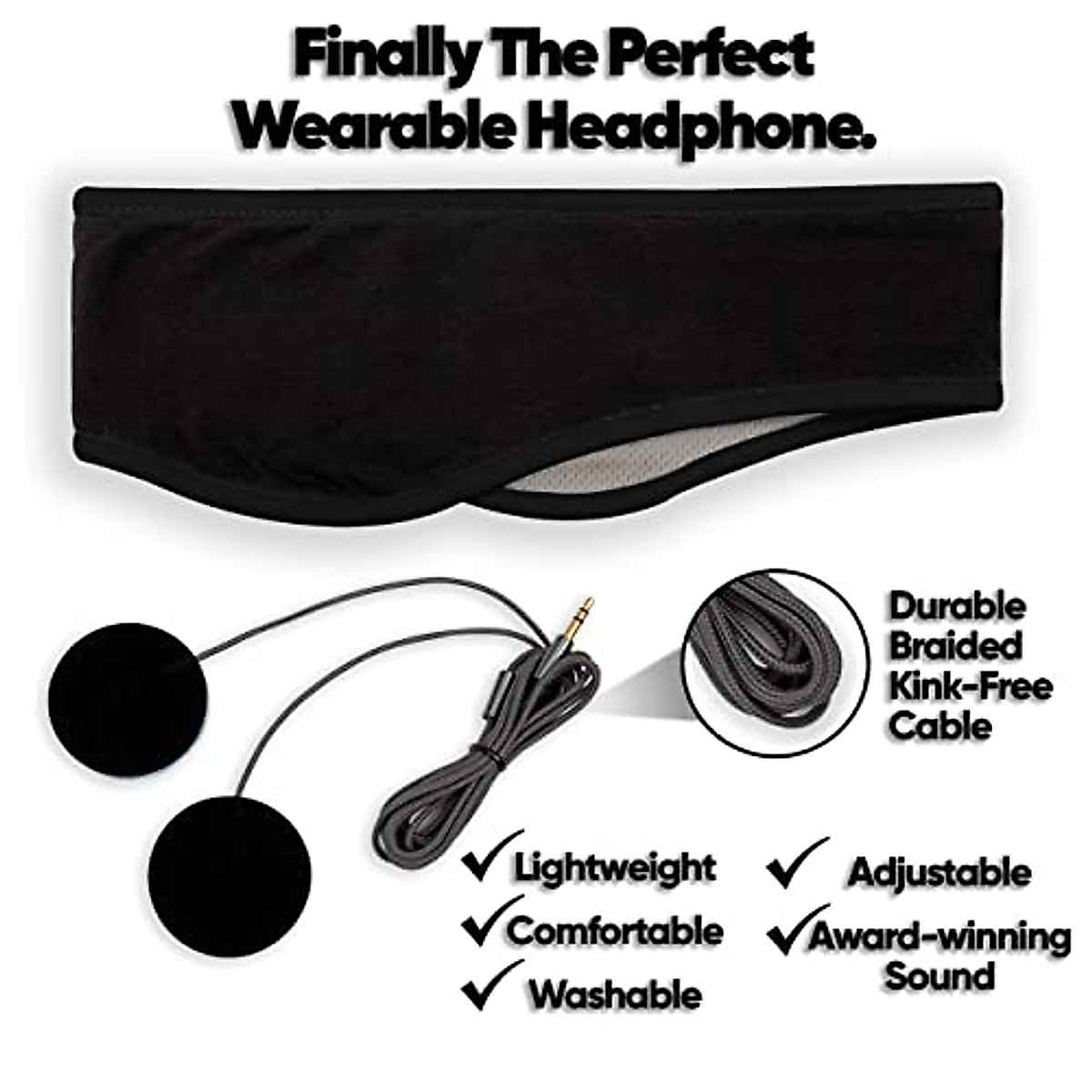 CozyPhones Sleep Headphones - Over Ear Headphones from Ultra Thin Cool Mesh Wired for Side Sleepers, Meditation, Running, Laptop, and Phone - Black