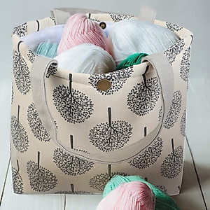 Wusteg Knitting Tote Bag with Button Portable Yarn Storage Bag Canvas Knitting Bag for Yarn Skeins Crochet Hooks Knitting Needles and Other Small Accessories