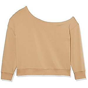 Daily Ritual Women's Terry Cotton & Modal Cut Out Shoulder Sweatshirt, Tan, Small
