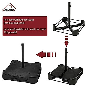 CASAINC 15 FT Solar LED Patio Umbrella with Base Double-Sided Extra Large Outdoor Umbrella Market Rectangular Twin Umbrella w/Crank for Garden Deck Lawn Pool Backyard-Burgundy (with Lights)