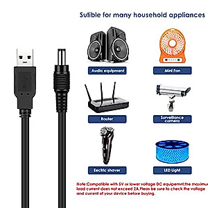 Onite 2pcs of 6.6ft 2m USB to DC 3.5x1.35mm Barrel Jack Power Cable Plugs Power Cord for USB Lights, USB Fans, Cartoon Watches, Radiators, 5V Mini Speakers, USB HUB