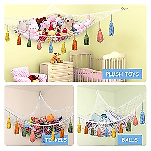 LXUNYI Stuffed Animal Net or Hammock, Net for Stuffed Animals, Plush Toy Net Hammock for Stuffed Animals with Tassels Corner Hanging Mesh Toys Stuffy Net Hammock for Wall