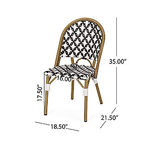 Christopher Knight Home Anastasia Outdoor French Bistro Chair (Set of 2), Black + White + Bamboo Print Finish