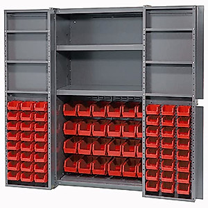 Global Industrial Bin Cabinet with 72 Red Bins, 38x24x72, Unassembled