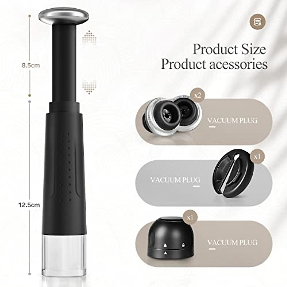 HGB Wine Stopper,Premium Wine Bottle Stopper Wine Pump Preserver Saver Kit Best Gifts for Wine Lovers,Longer Fresh Includes Vacuum Pump & 2 Reusable Air Bottle Stoppers1