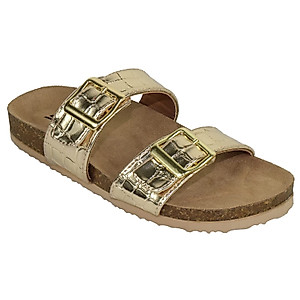 Soda Shoes Women Sandals Footbed Double Strap Functional Buckles Gladiator DUNYA-S (Gold, 10)