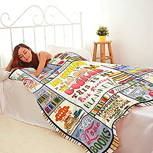 MULY Book Lover Gift Blanket, Book Club Bookworm Gift, Literary Gift Ideas Throw Blanket, Librarian Gift Throw Blanket for Book Lovers, Warm and Cozy Flannel Blanket 50x60 Inch