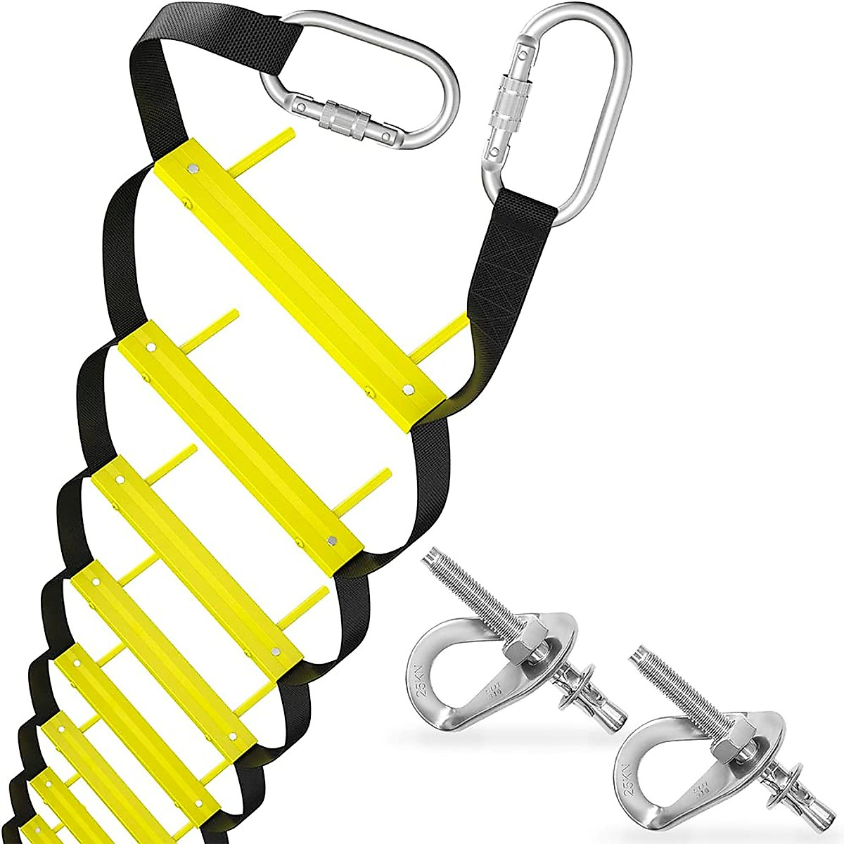 Fire Escape Ladder 3 Story 24ft (8 m) | Mounting Anchors Included | Rope Ladder Fire Escape for Homes 3rd Floor | Portable, Foldable & Compact | Emergency Escape Ladder Suitable for Balcony & Windows