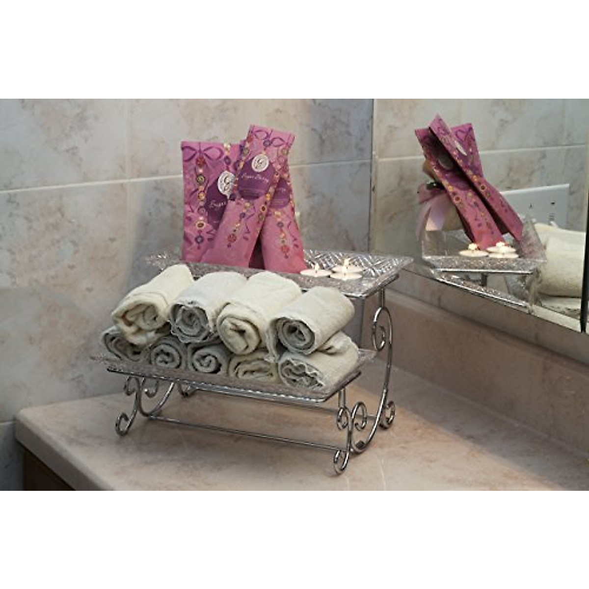 Godinger Silver Art Dublin 2 Tiered Glass Buffet Serving Tray - Chrome Plated Platter Stand with Starburst Design - Party and Event Dessert and Food Display Server