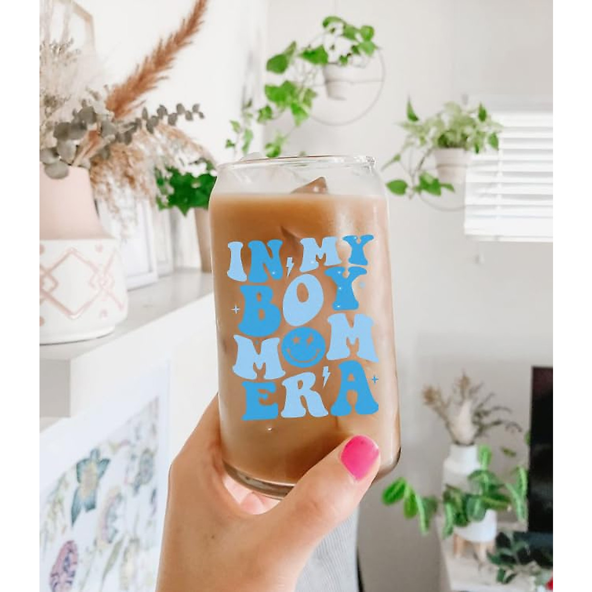 Boy Mom Gifts for New Mom,New Mom Gifts,Gifts for New Mom,Postpartum Gifts for Mom,New Mom Gifts After Birth,Cool gifts for New Moms-16 Oz In My Boy Mom Era Coffee Glass