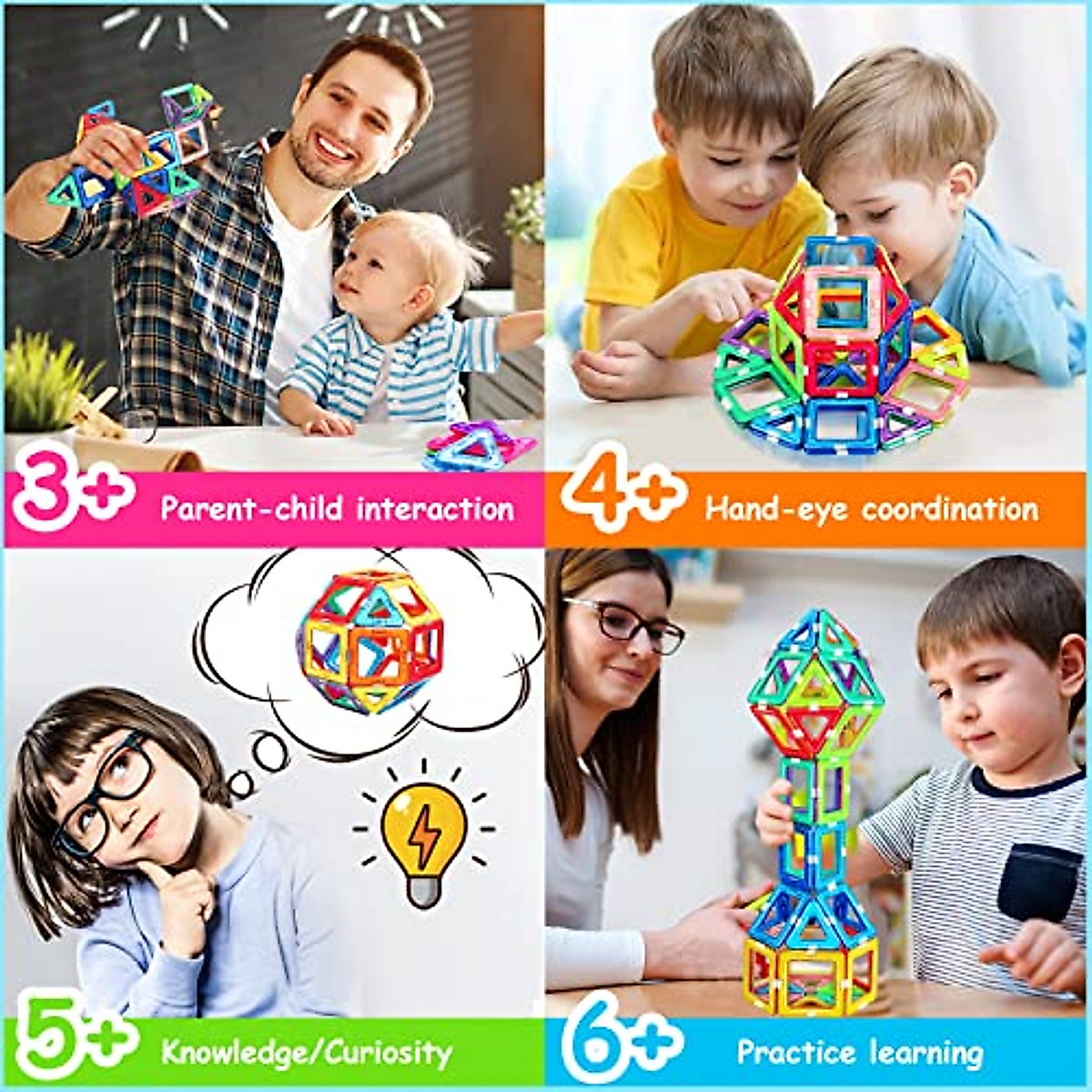 Magnetic Tiles for 3 4 5 6 7 8+ Year Old Boys Girls Upgrade Magnetic Building Blocks Set Educational STEM Toys Christmas Birthday Gift Toys for 3+ Year Old Boys and Girls (40PCS Magnetic Tiles)