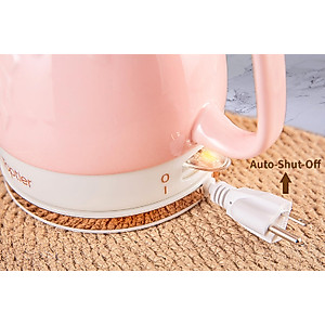 Toptier Electric Ceramic Tea Kettle, Boil Water Quickly and Easily, Detachable Swivel Base & Boil Dry Protection, Carefree Auto Shut Off, 1 L (1 LITER, Light Pink)